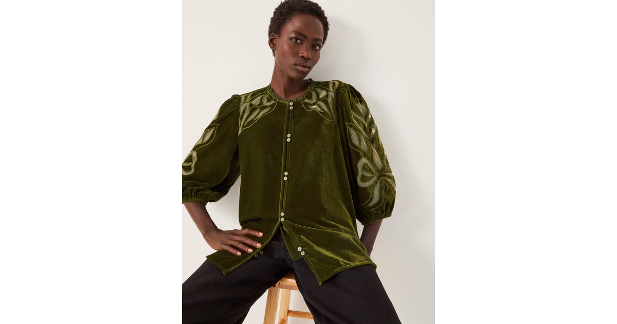 Monsoon Ezra Embroidered Velvet Top Green | Lyst UK