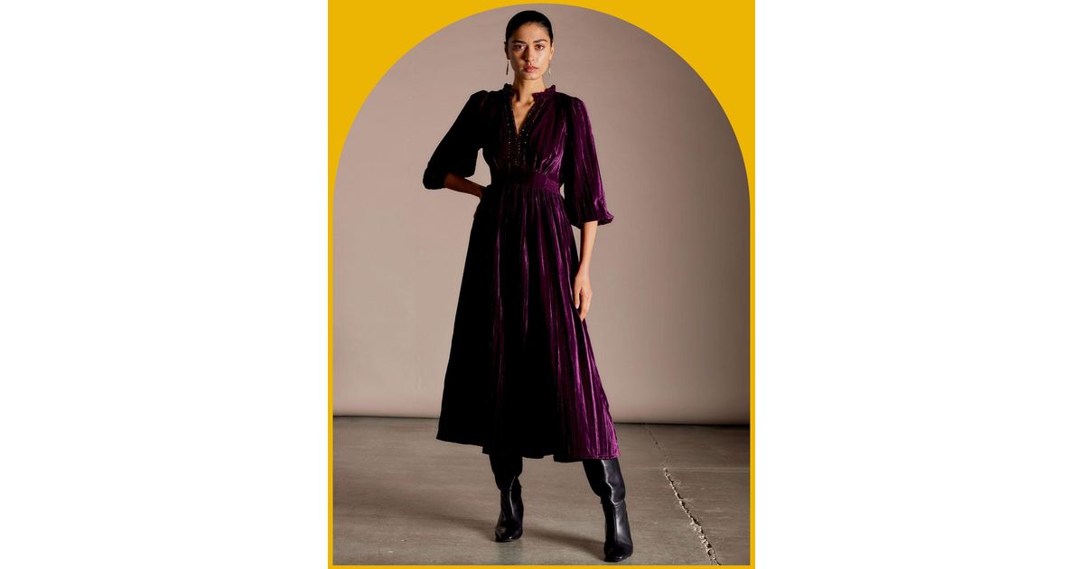 Monsoon East Crinkle Velvet Dress Purple | Lyst UK