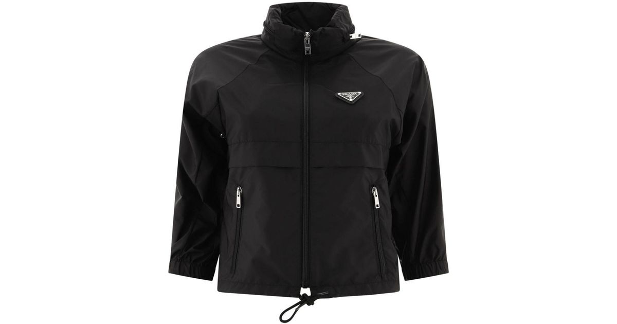 Prada Cropped Rain Jacket in Black | Lyst