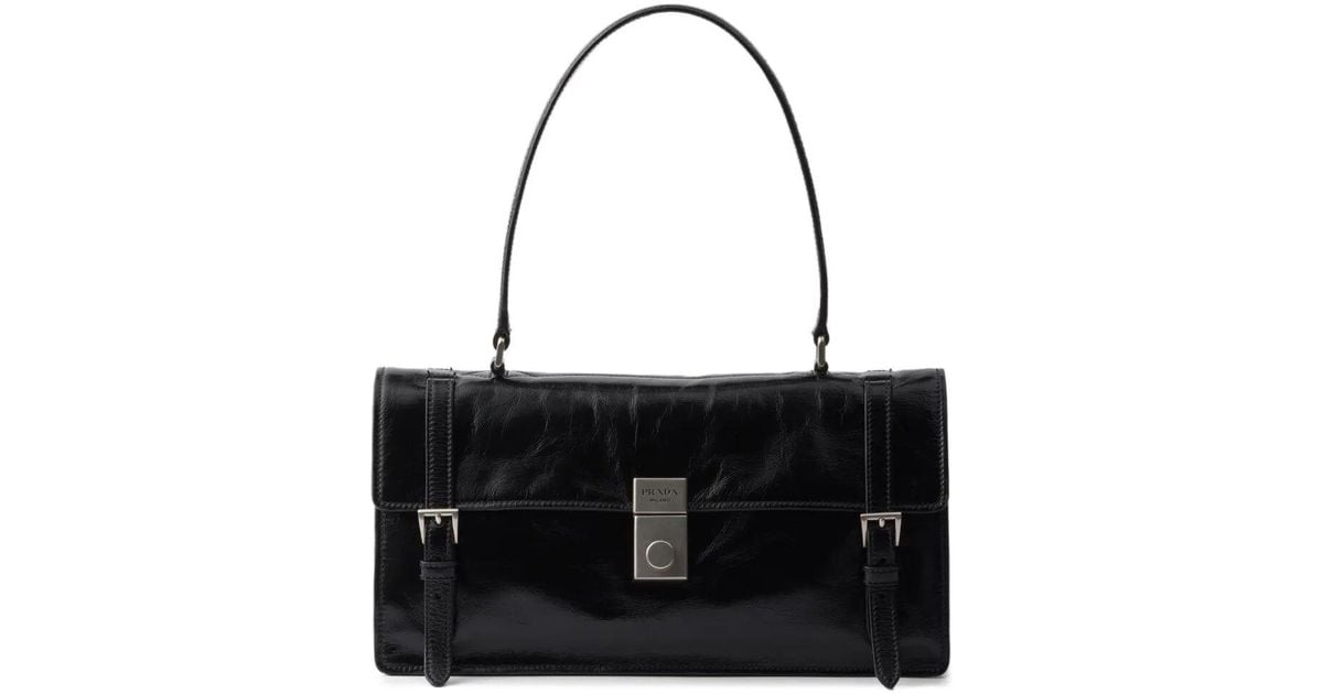Prada Medium Glossy Finish Leather Work Handbag in Black | Lyst UK