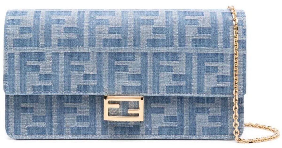 Fendi Baguette Denim Crossbody Bag in Blue | Lyst