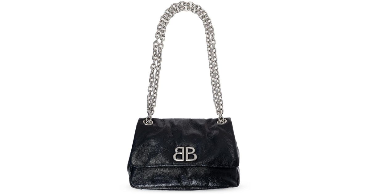 Balenciaga Mini Monaco Appliqué-Logo Leather Bag in Black | Lyst UK
