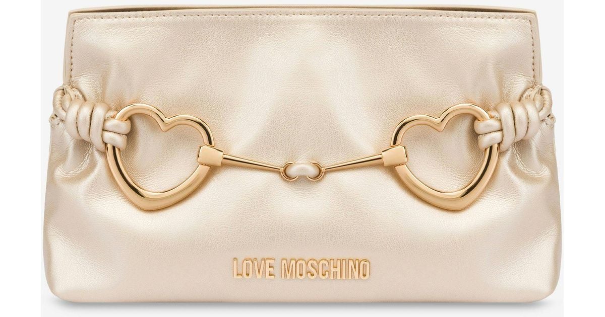 Love Moschino Laminated Clutch Hearts in Natural | Lyst