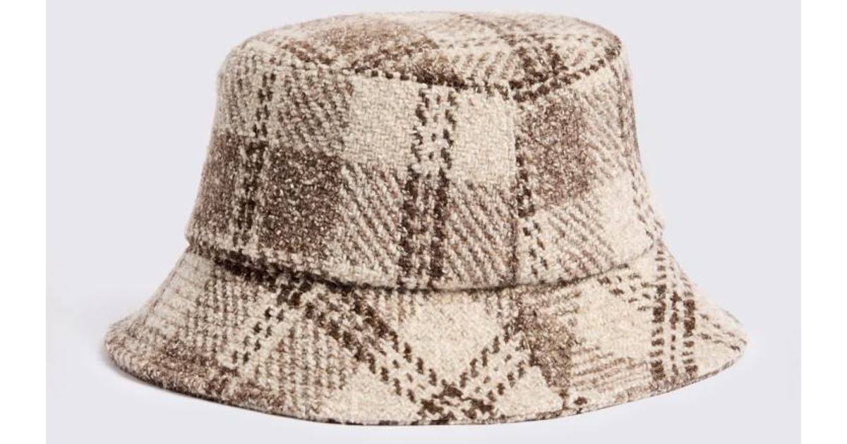 Moss Wool Check Bucket Hat in Natural for Men | Lyst UK