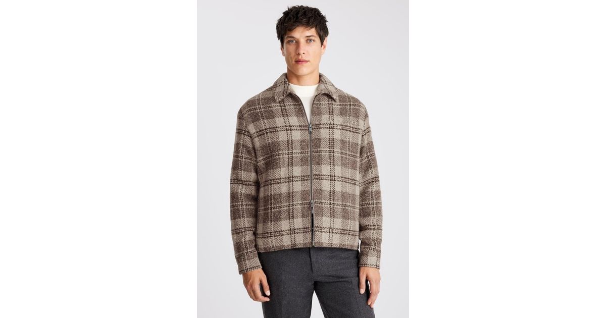 Moss Italian Neutral Check Overshirt in Brown for Men | Lyst UK