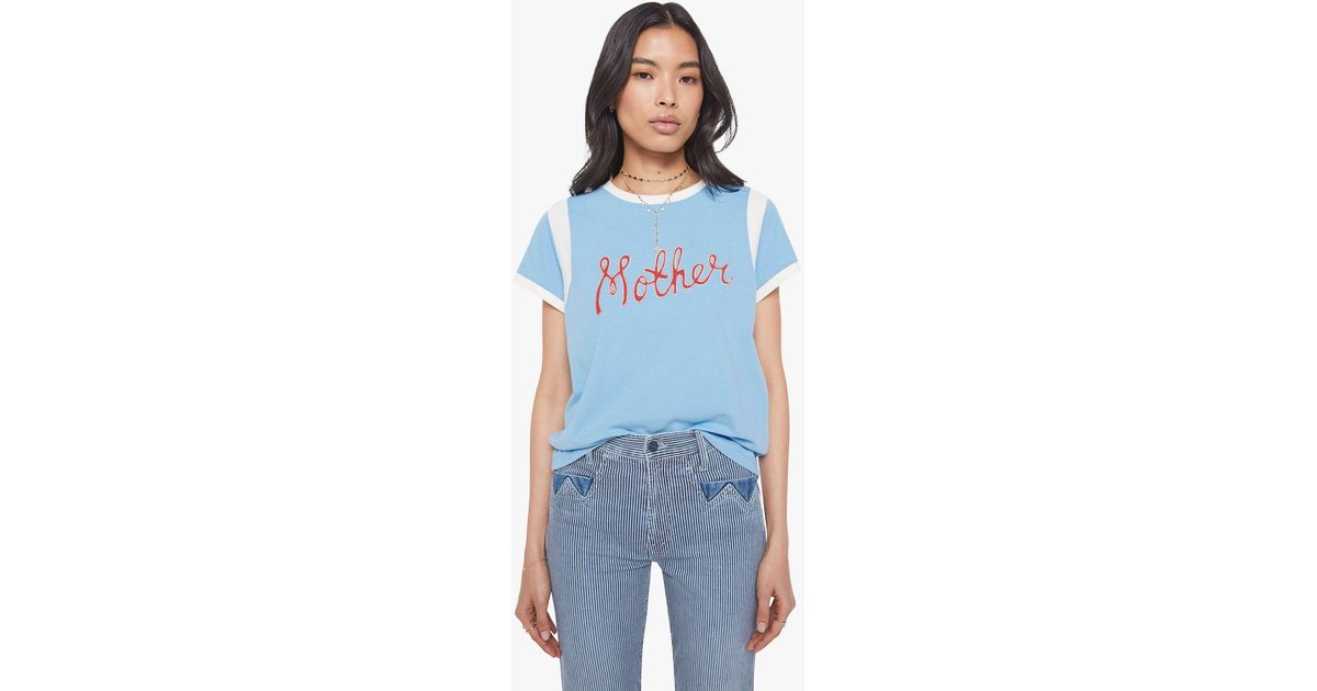 Mother The Boxy Goodie Inset Script T-Shirt in Blue | Lyst