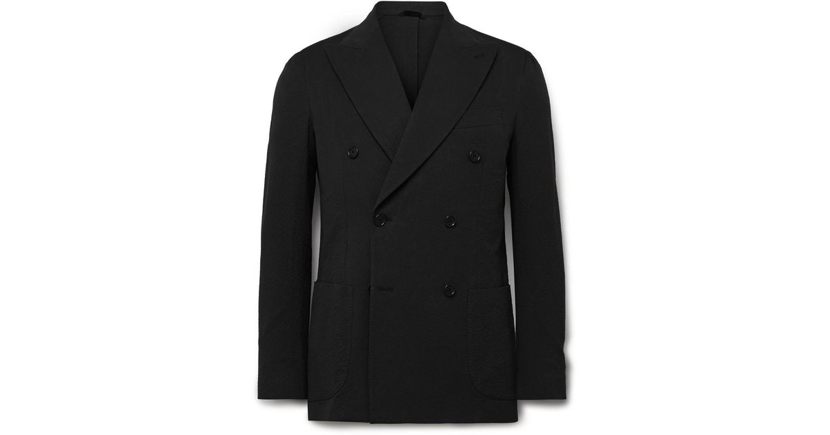 De Petrillo Vesuvio Slim-Fit Double-Breasted Cotton-Blend Seersucker ...