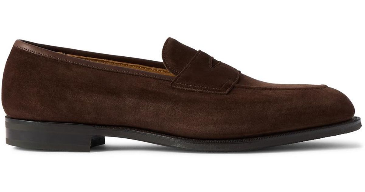 Edward Green Piccadilly Suede Penny Loafers in Brown for Men | Lyst