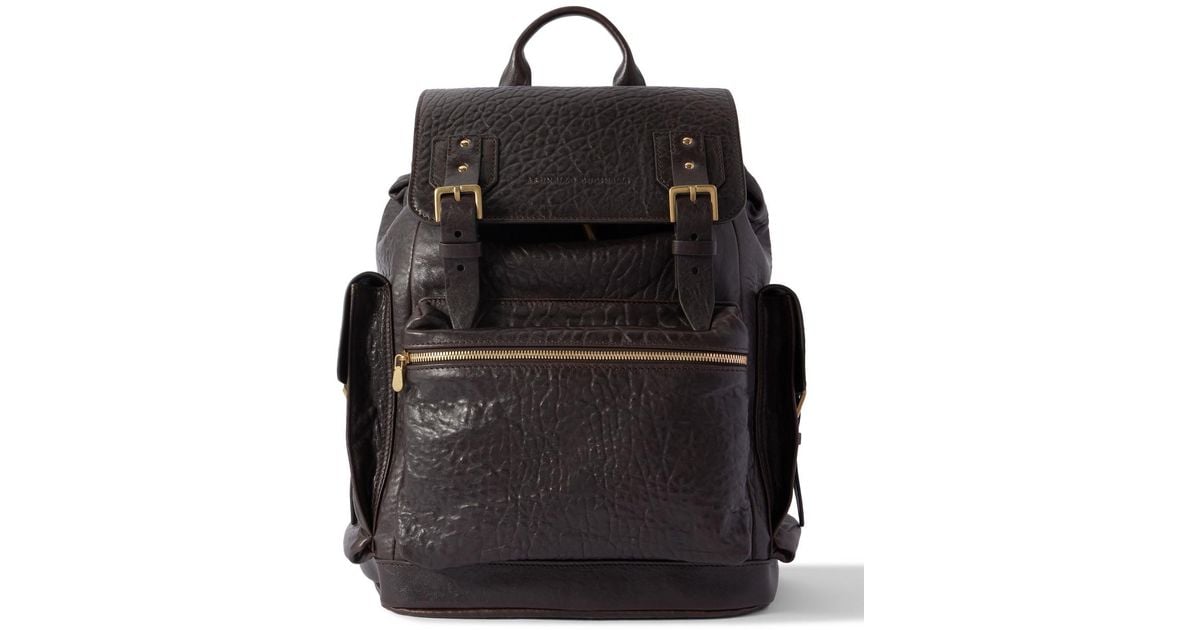 Brunello Cucinelli Full-Grain Leather Backpack in Black for Men | Lyst