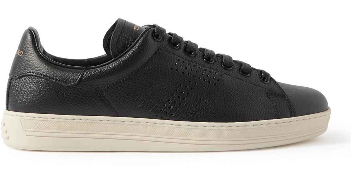 Tom Ford Warwick Perforated Full-Grain Leather Sneakers in Black for ...