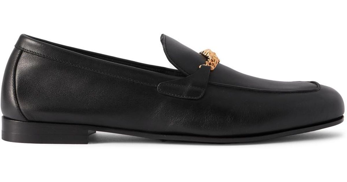 Versace Logo-Embellished Leather Loafers in Black for Men | Lyst