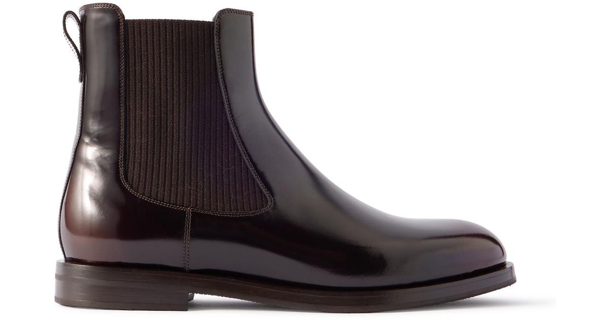 Manolo Blahnik Sempione Manny Polished-Leather Chelsea Boots in Black ...