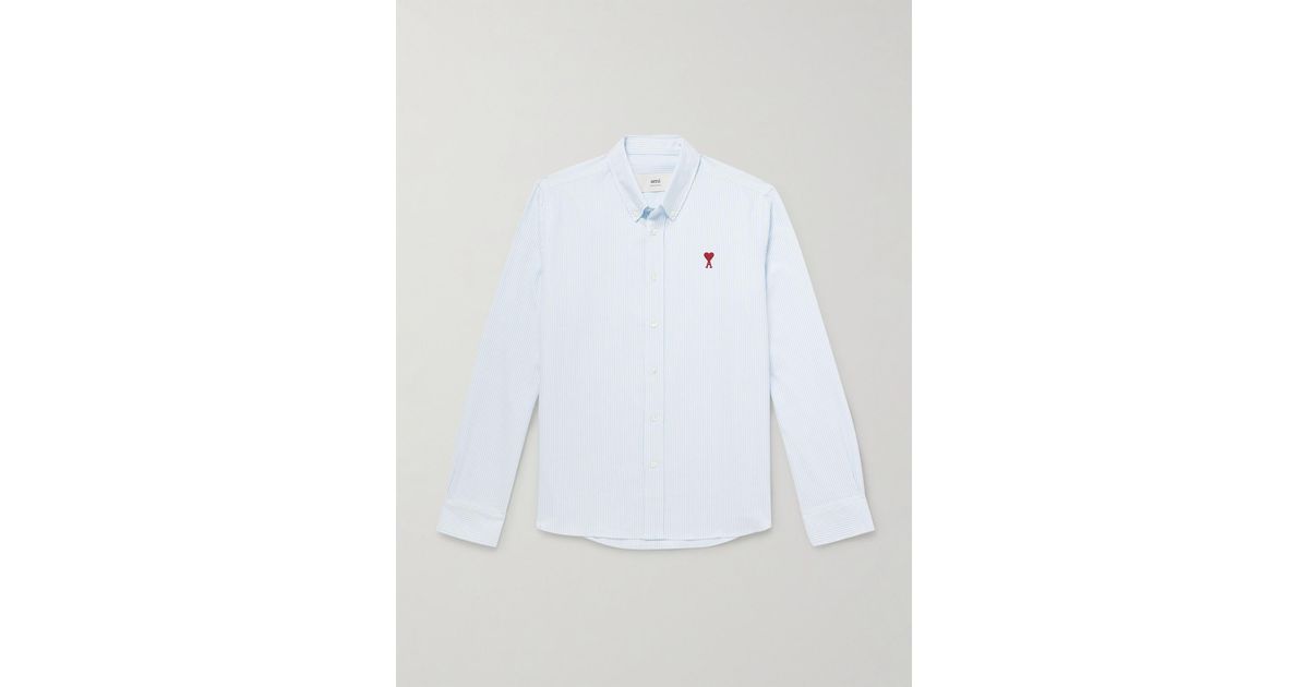 Ami Paris Adc Button-Down Collar Logo-Embroidered Striped Cotton Oxford ...