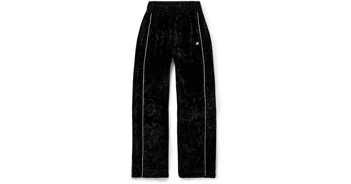 Amiri Straight-Leg Logo-Appliquéd Crushed-Velvet Track Pants in Black ...