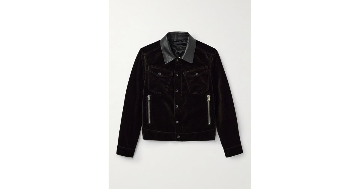 Tom Ford Leather-trimmed Cotton-velvet Trucker Jacket in Black for Men ...