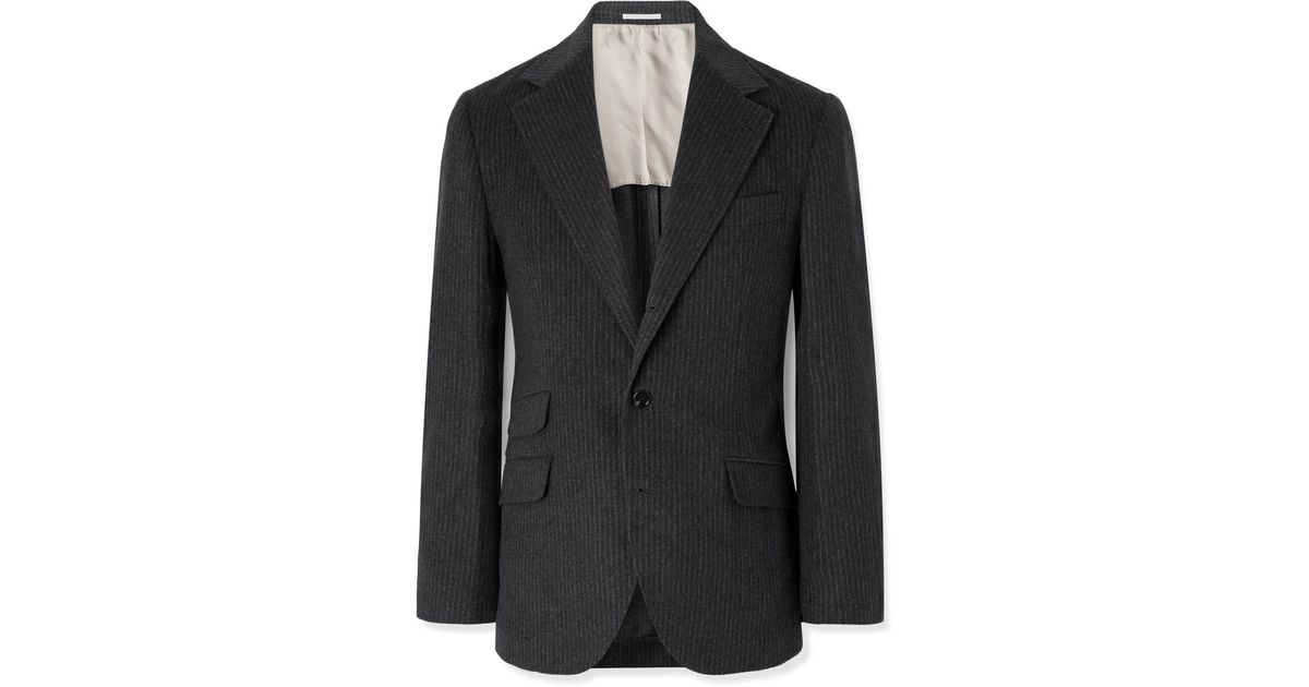 Brunello Cucinelli Pinstriped Wool And Cashmere-blend Suit Jacket in ...