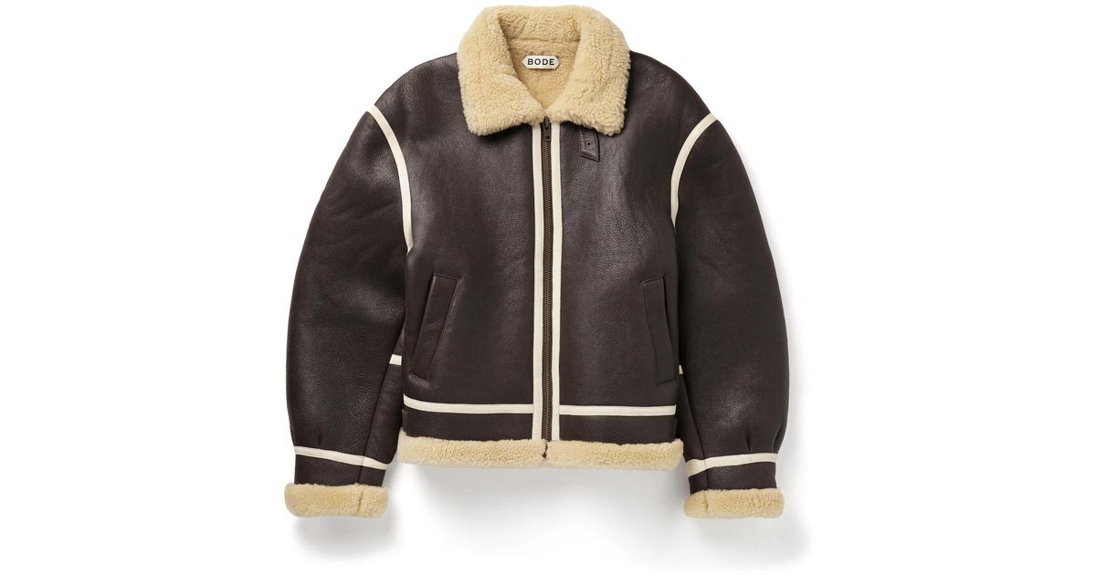 Bode Leather-Trimmed Shearling Jacket in Black for Men | Lyst