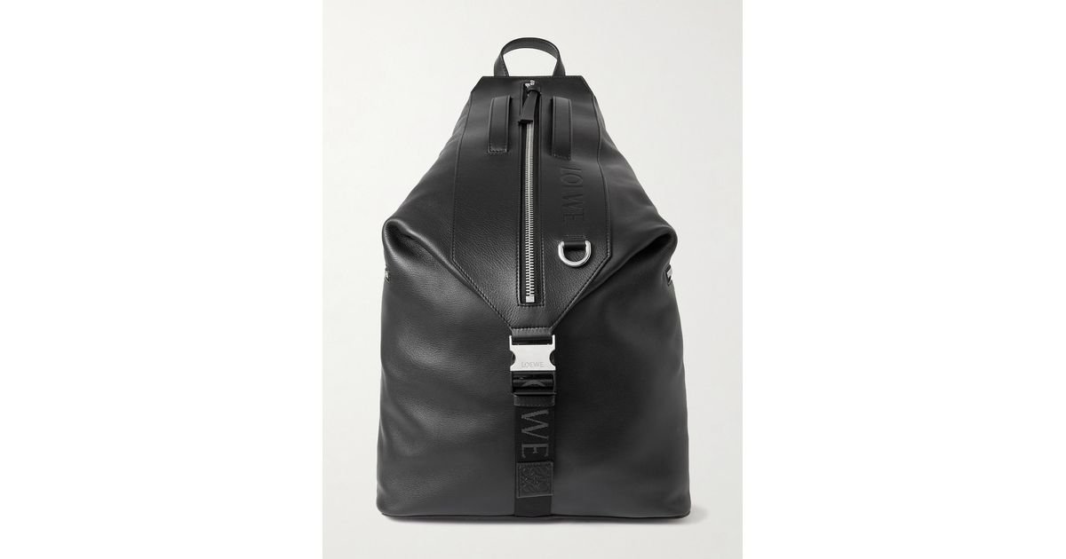 Loewe Convertible Logo-Debossed Mesh-Trimmed Leather Backpack in Black ...