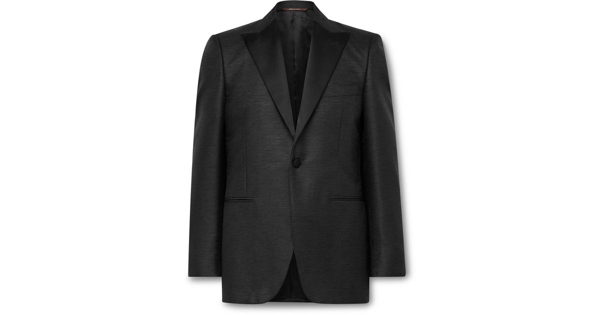 Canali Slim-fit Satin-trimmed Slubbed Wool And Silk-blend Tuxedo Jacket ...
