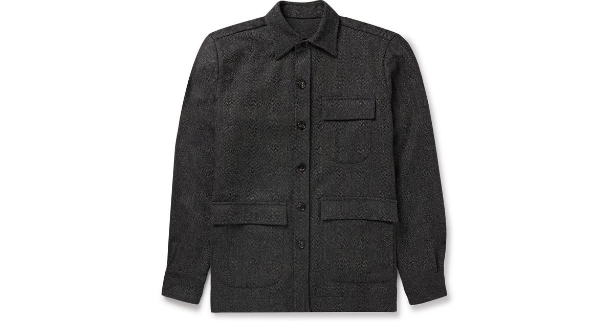 De Petrillo Herringbone Wool And Cashmere-blend Jacket in Black for Men ...