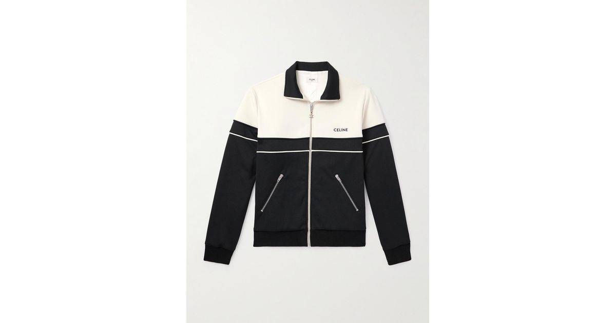 Celine Logo-Embroidered Colour-Block Jersey Track Jacket in Black for ...