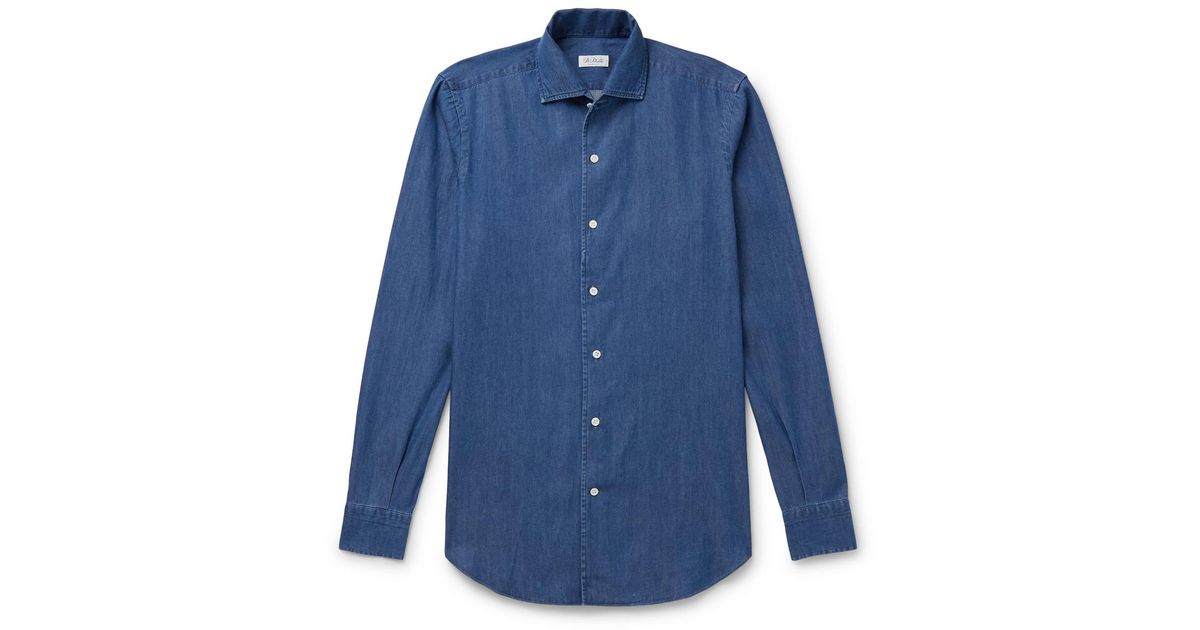 De Petrillo Cotton-Chambray Shirt in Blue for Men | Lyst