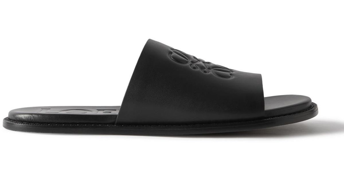 Loewe Paula's Ibiza Logo-Debossed Leather Slides in Black for Men | Lyst