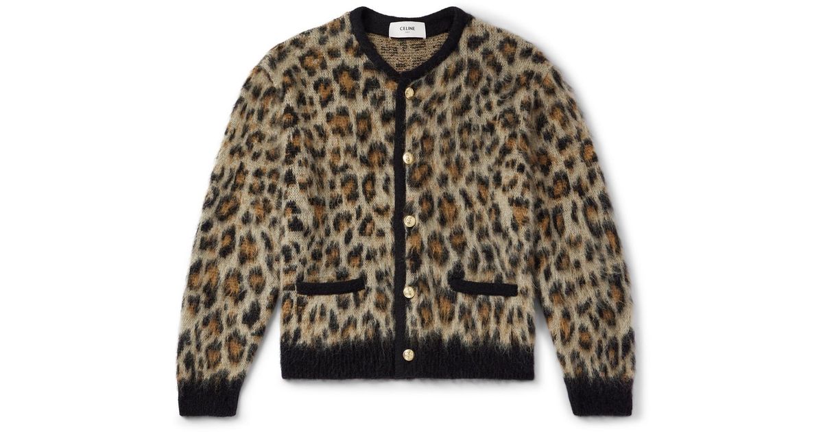Celine Cropped Leopard-Print Mohair-Blend Cardigan in Black for Men | Lyst