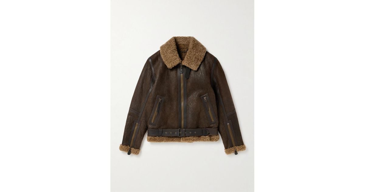Belstaff Wilder Shearling-Trimmed Leather Aviator Jacket in Brown for Men | Lyst UK
