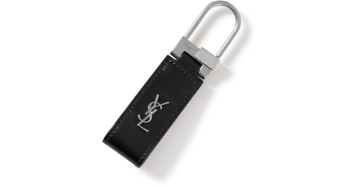 Saint Laurent Logo-Detailed-Tone And Leather Key Fob in Black for Men ...