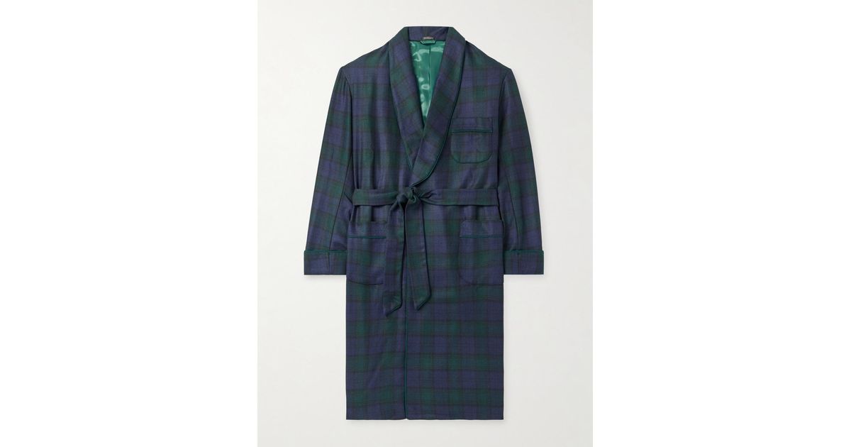 Rubinacci Belted Striped Wool-Twill Robe in Blue for Men | Lyst UK