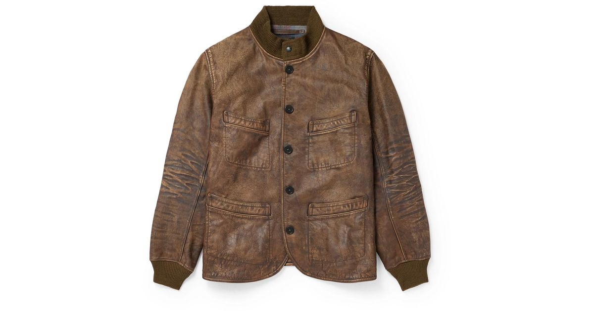 RRL Parkhurst Distressed Leather Jacket in Brown for Men | Lyst