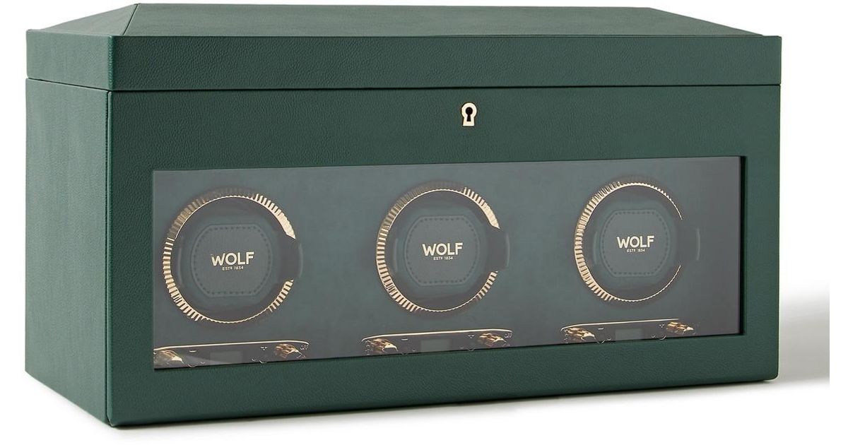 Wolf Pebble-Grain Vegan Leather Triple Watch Winder in Green for Men | Lyst