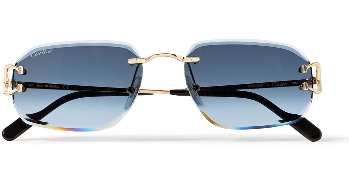 Cartier Signature C Rimless Rectangular-Frame-Tone Sunglasses in Blue ...