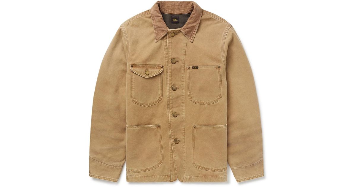 RRL Lynn Corduroy-Trimmed Cotton-Canvas Jacket in Natural for Men | Lyst