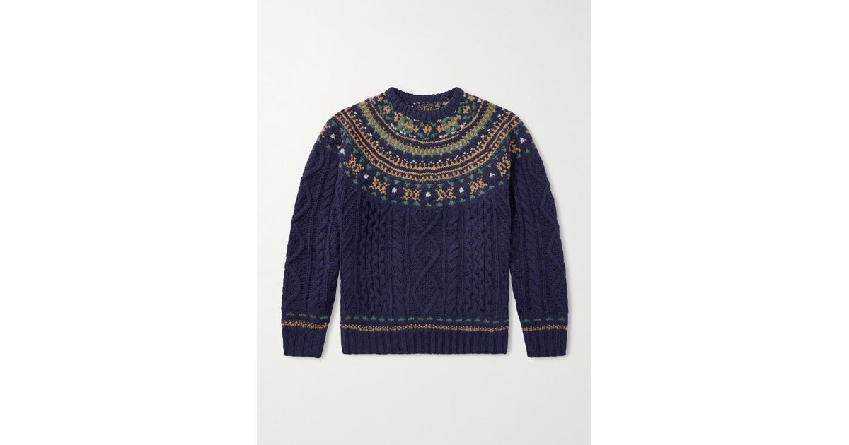 Beams Plus Cable-Knit Wool Sweater in Blue for Men | Lyst UK