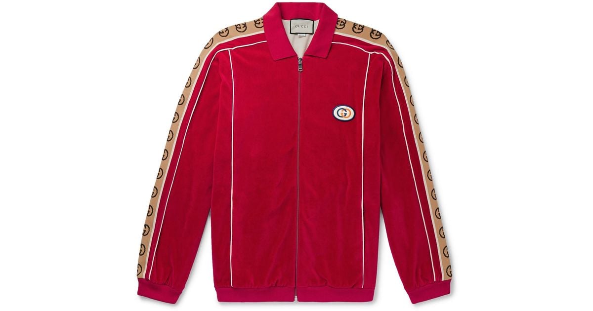 Gucci Velour Taped Oversized Track Jacket in Red for Men | Lyst