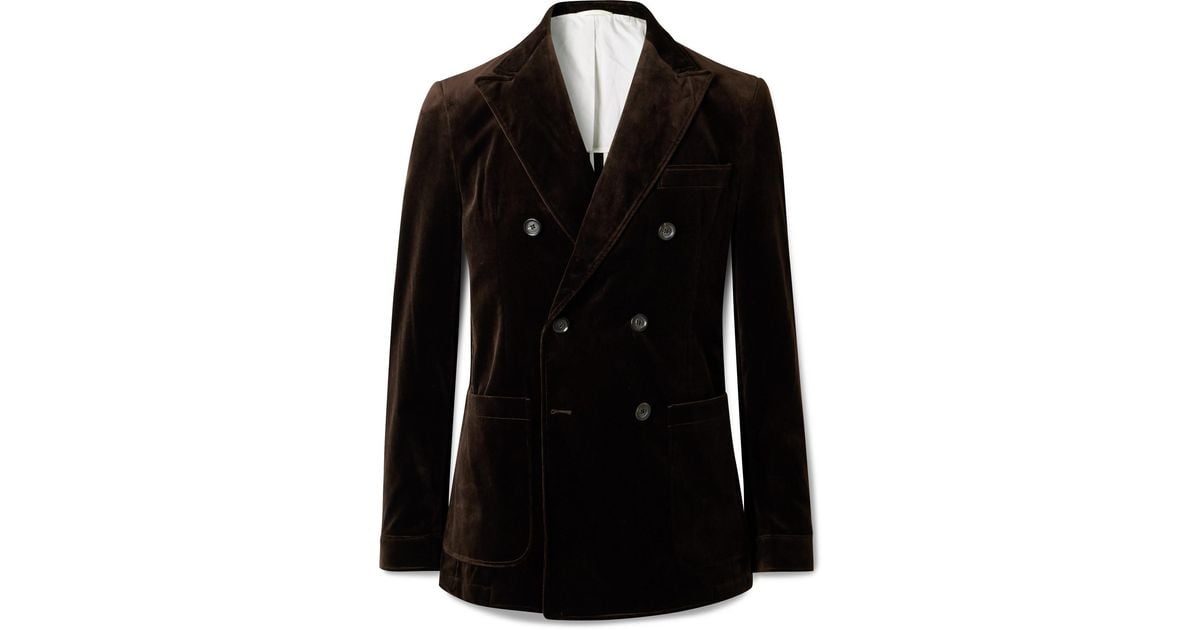 Oliver Spencer Slim-fit Double-breasted Cotton-velvet Blazer in Black for Men | Lyst