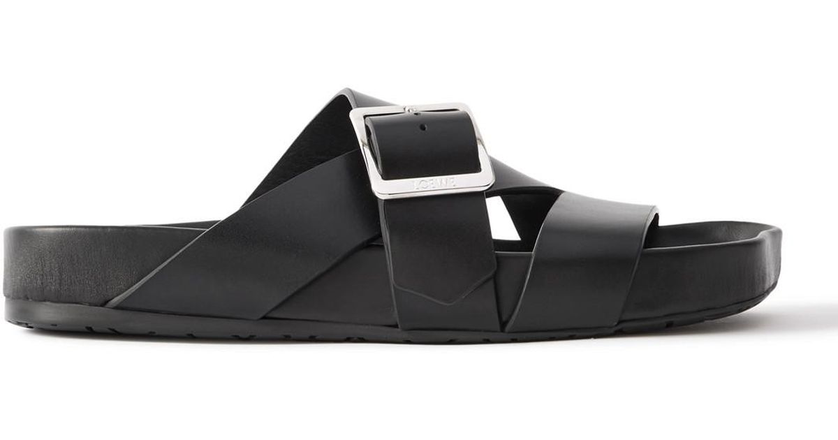 Loewe Paula's Ibiza Ease Buckled Leather Slides in Black for Men | Lyst