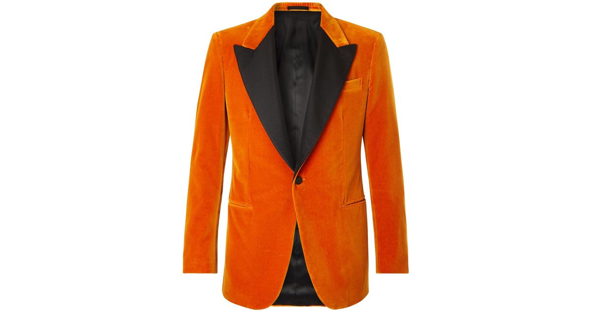 Kingsman Silk Trimmed Cotton Velvet Tuxedo Jacket In Orange For Men Lyst