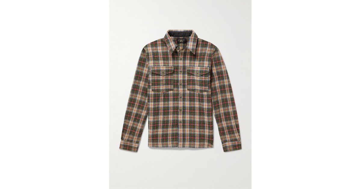 RRL Trek Wool-Blend Flannel Shirt in Brown for Men | Lyst UK