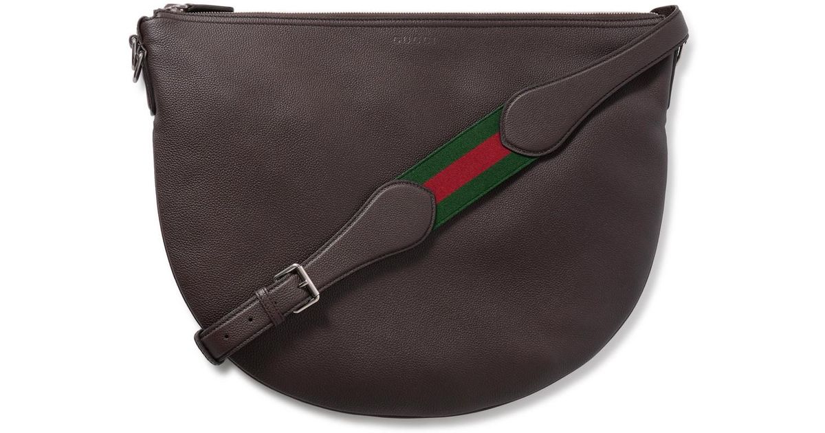 Gucci B Large Webbing-trimmed Full-grain Leather Messenger Bag in Black ...