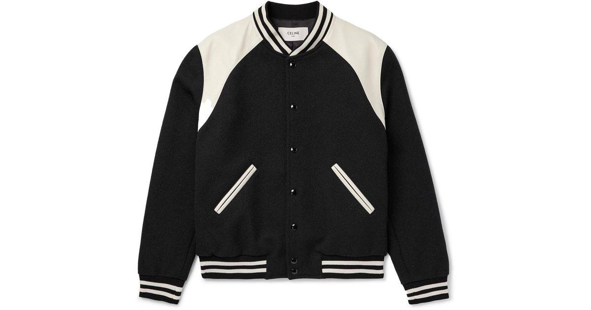 Celine Teddy Striped Colour-Block Leather-Trimmed Virgin Wool-Blend ...