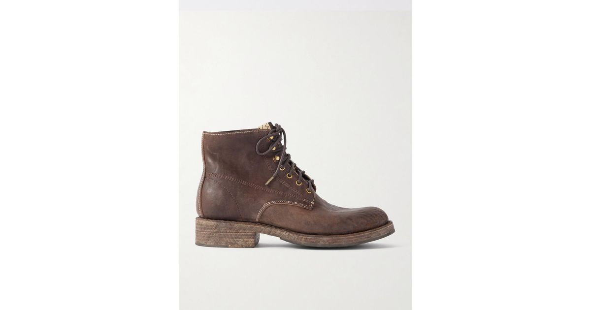 Visvim Virgil Distressed Leather Lace-Up Boots in Brown for Men | Lyst UK