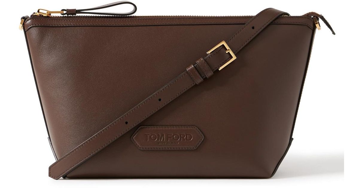 Tom Ford Logo-Debossed Leather Messenger Bag in Brown for Men | Lyst