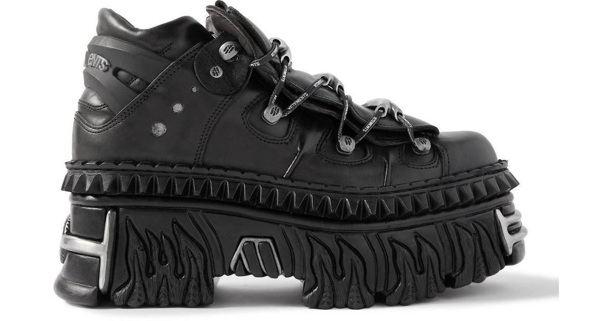 Vetements New Rock Embellished Leather Platform Sneakers in Black for ...