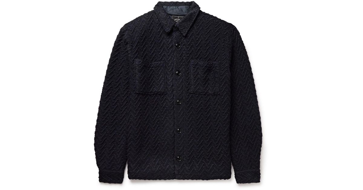 Portuguese Flannel Herringbone Tweed Overshirt in Blue for Men | Lyst