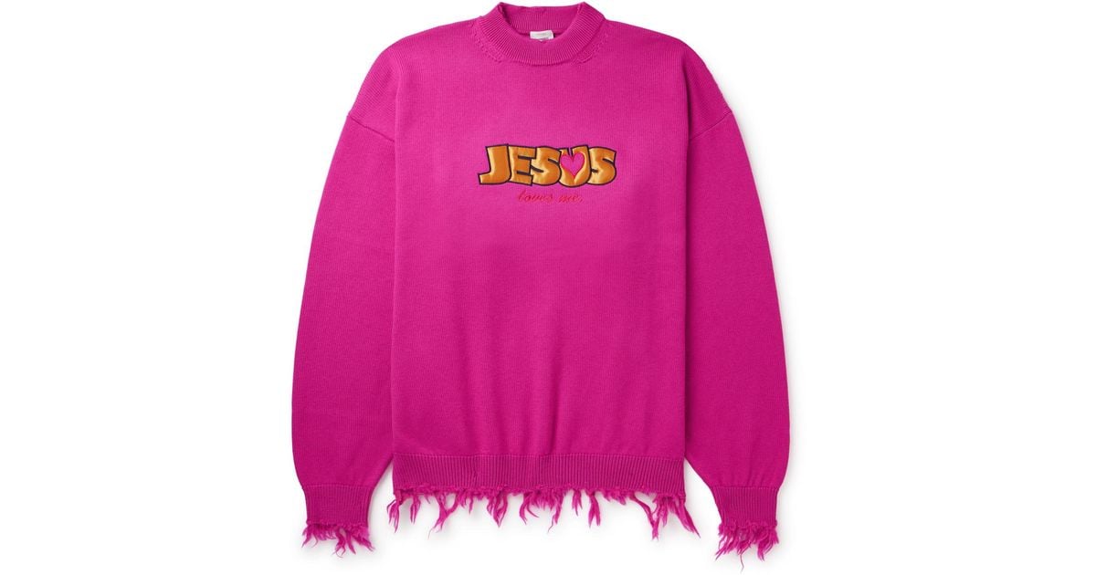 Vetements Jesus Loves You Distressed Merino Wool Sweater in Pink for ...