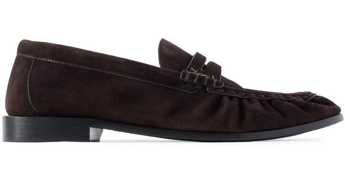 Saint Laurent Le Loafer Monogram Logo-Appliquéd Suede Penny Loafers in ...