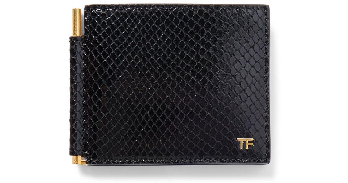 Tom Ford Snake-Effect Leather Billfold Wallet in Black for Men | Lyst
